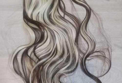 Волосы на заколках искусственные хвост блонд