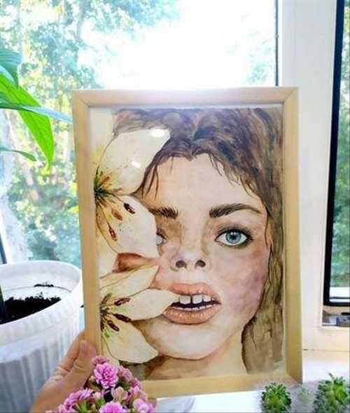 Картина Акварель Девушка с лилиями