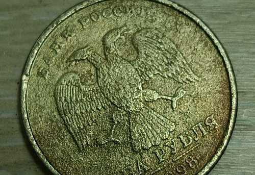 Монета 2 рубля, заводской брак, нет знака мд
