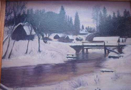 Картина маслом на холсте "Денисова Горка-Зима"