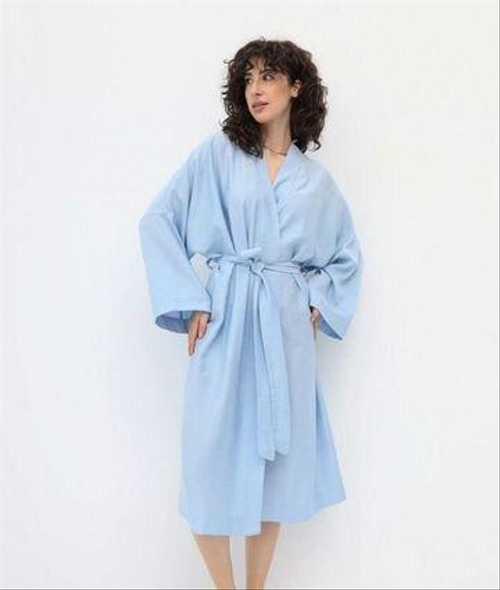 Халат женский кимоно голубой