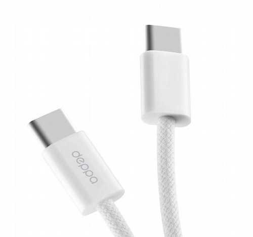 Кабель Deppa USB-C - USB-C 60Вт, 1м, нейлон, белый