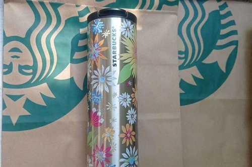 Starbucks Тамблер железный с цветочками Старбакс