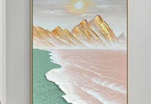 Текстурная картина маслом Золотые горы и море