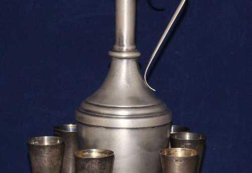 Старинный набор для ликера, водки серебро 875