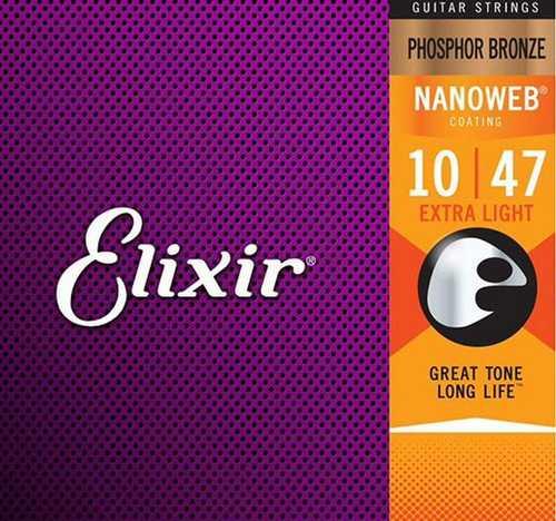 Струны для гитары Elixir 16002 NanoWeb Extra Light 10-47