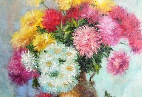 Картина с цветами Хризантемы Букет 40х30