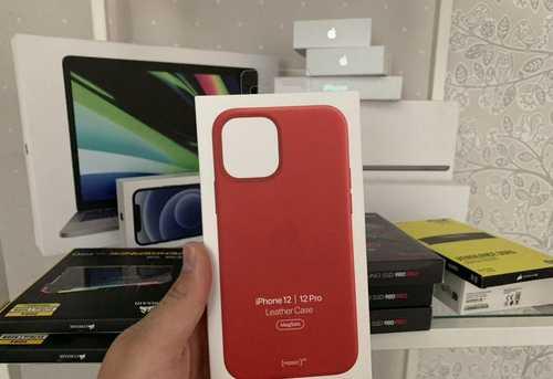 Кожаный чехол iPhone 12/ 12 pro Red красный