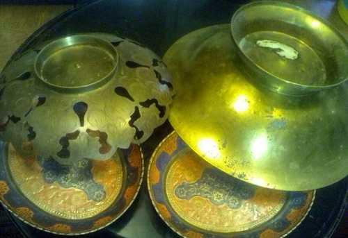 Бронзовые с эмалями чаши вазы тарелки блюда индии