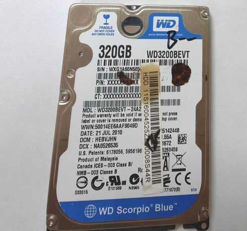 Жесткий диск WD 320Gb Нерабочий