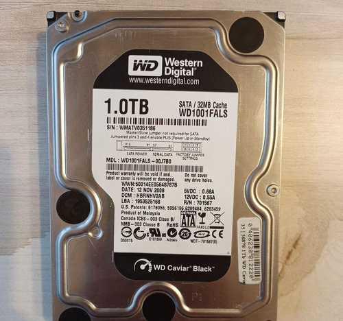 Жесткий диск HDD WD Black 1001fals 1 tb