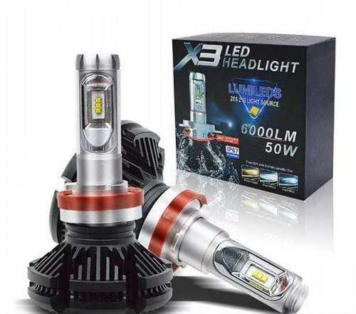 Лампы X3 LED Headlight H8 / H9 / H11 Lumileds ZES