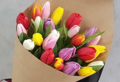 Букет из 25 тюльпанов «Цветная весна»