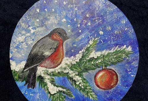 Новогодняя Картина Акрилом "Снегирь на ветке"