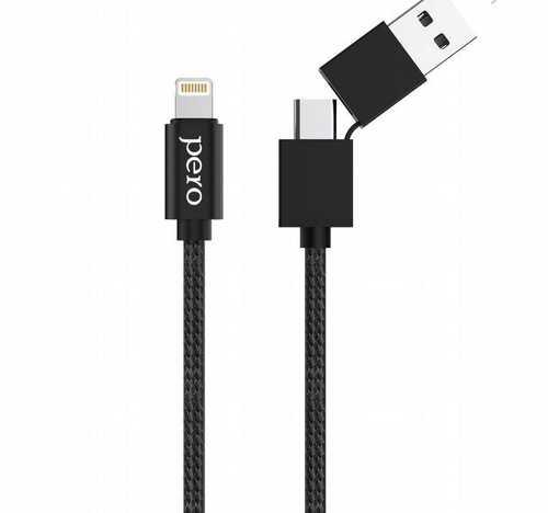 Pero Кабель DC07 universal 2 in 1, USB-A   PD to Lightning, 1м black (Черный)