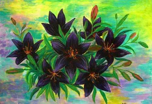 Интерьерная картина Черные лилии акрил 40х50 см