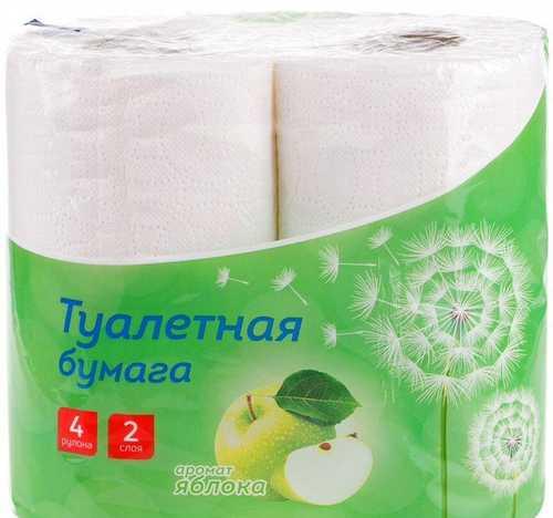 Бумага туалетная, яблоко, 4шт