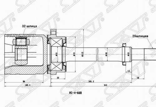 SAT NI-668 Шрус внутренний RH nissan primera P11 S