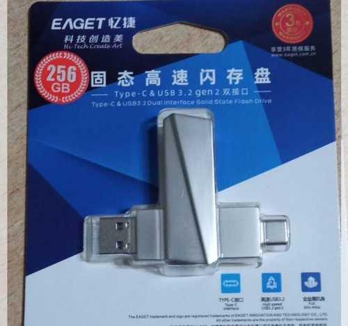 Eaget USB флешка 2в1 с разъемом Type-C, 256 гб