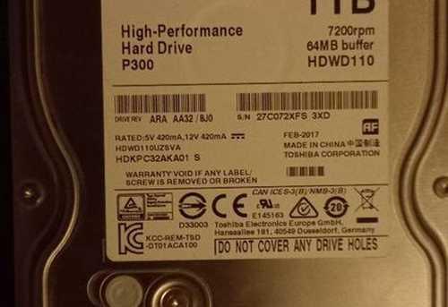 Жёсткий диск Toshiba hdwd110 P300 1тб