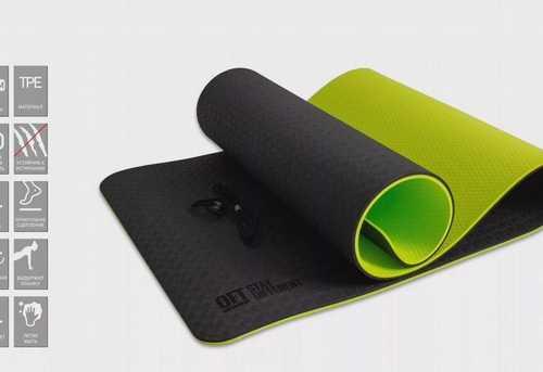 Коврик для йоги 10 мм двухслойный TPE черно-зелены