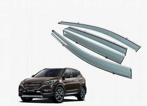 Дефлекторы окон Hyundai Santa Fe 2013-2015 хром