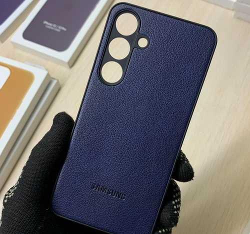 Чехол на Samsung S24 силикон под кожу синий