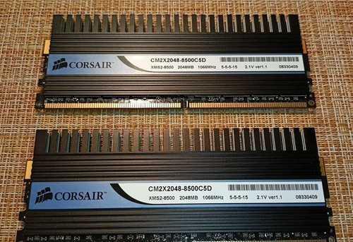 DDR2 Corsair 2Gb CM2X2048 / 8500 / 1066MHz - 2шт