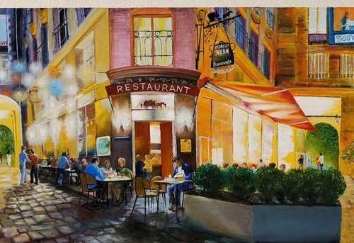 Картина маслом " Парижское кафе" 100x50