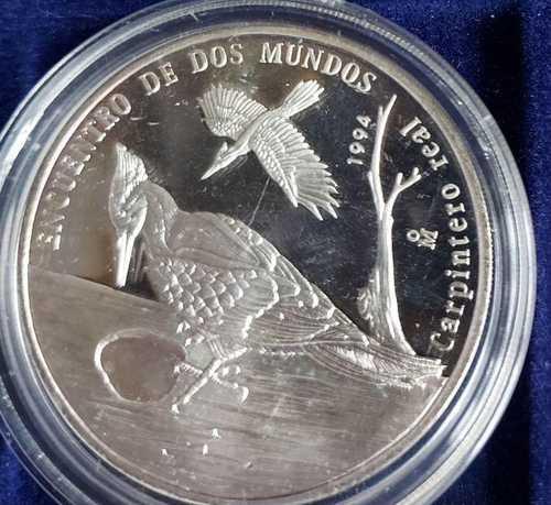 Монета. Куба. 10 песо 1994. серебро Дятел