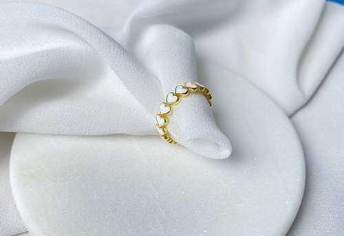 Серебряное кольцо женское новое сердечки белые