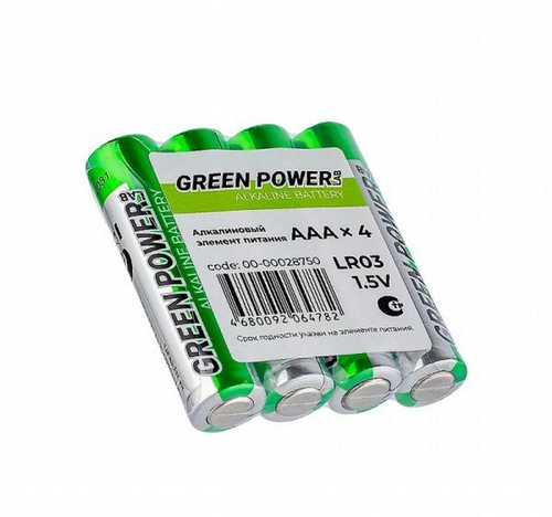 Батарейка green powerlab LR03 AAA Shrink 4 Alkaline 1.5V (4/40/1000)