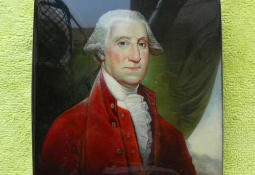 Шкатулка федоскино новая портрет Вашингтона