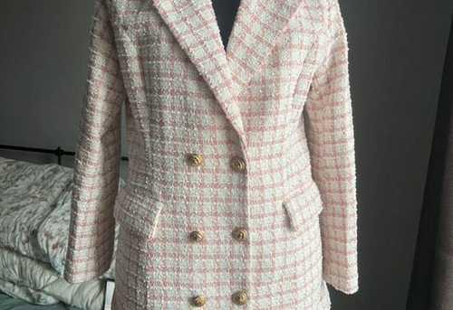 Пиджак жакет твидовый розовый