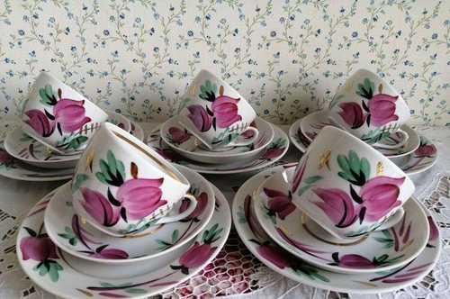 Чайные пары Вербилки тюльпаны, фарфор СССР