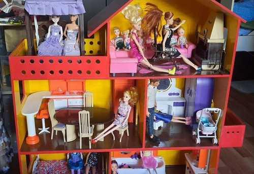 Домик кукольный для барби с мебелью и куклами