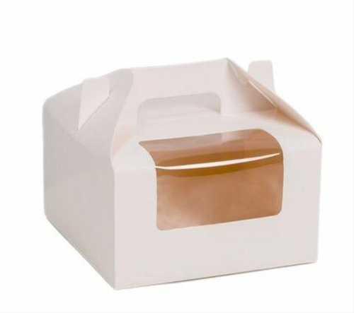 Коробка для бенто-торта с ручкой и окном Белая 16х