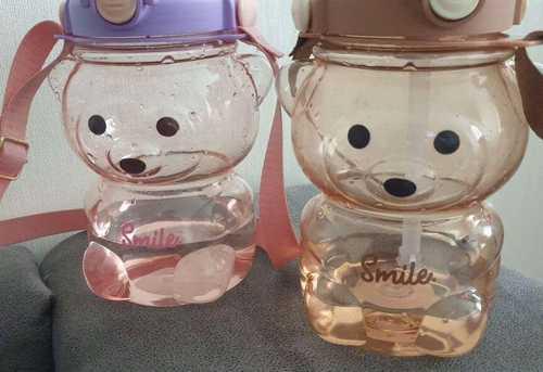 Детская бутылка для воды с ремешком Мишка