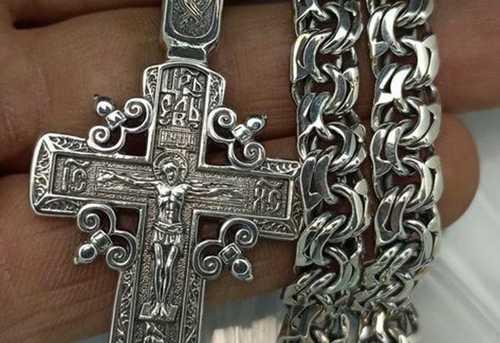 Серебряная цепь с крестом новые. Проба 925