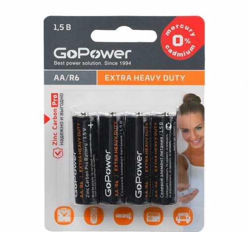 Батарейка GoPower R6 AA BL4 Heavy Duty 1.5V (4/48/576)