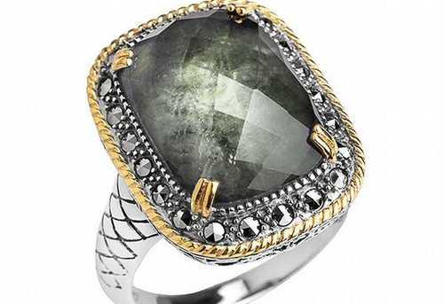 Серебряное кольцо с лабрадоритом, горным хрусталем