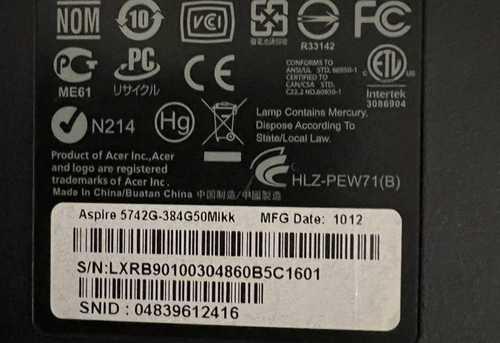 15.6" Acer Aspire 5742G, 500 ГБ, Core i3-380M, RAM 3 ГБ, ATI Radeon HD 6370M 0.5 ГБ