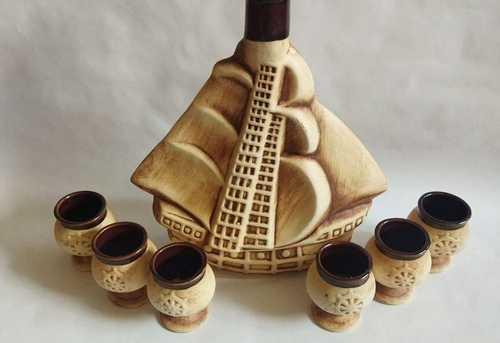 Корабль: бутылка и рюмки