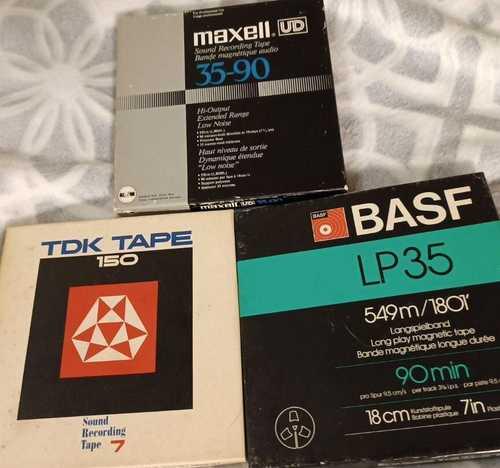 Пустые катушки с коробками Maxell, BASF, TDK