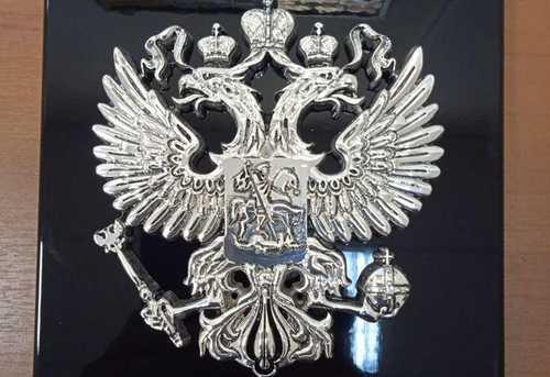 Панно с гербом, дерево и серебро 925 пробы