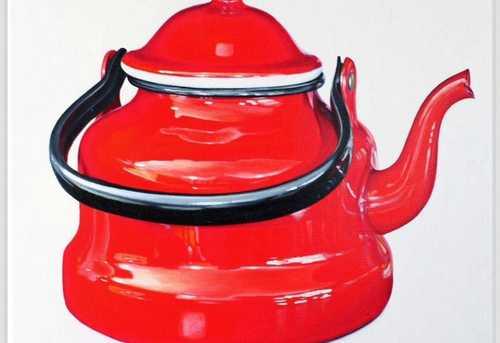Картина красный чайник (холст, масло, 60 х 60 см)