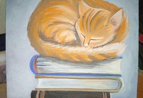Картина маслом на холсте "Сказочный сон кота"
