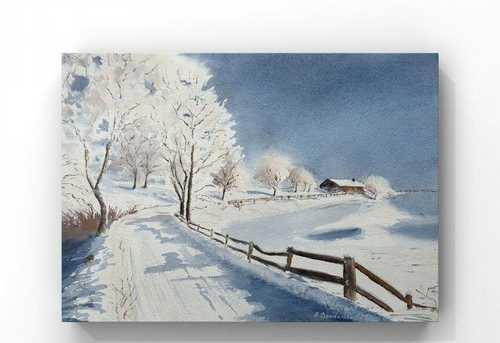 Картина акварелью Зимний пейзаж 21х30