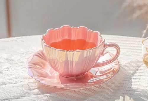 Чашка с блюдцем розовая