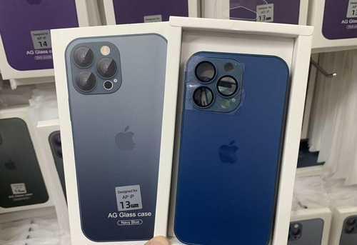 Чехол на iPhone 13 Pro Glass Case синий